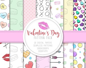 Valentine's Day Seamless Pattern Digital Paper Set of 16 - Etsy
