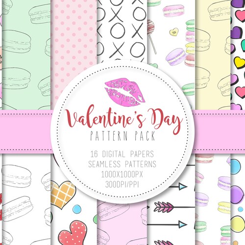 Valentine's Day Seamless Pattern Digital Paper Set of 16 | Etsy