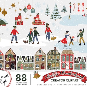 Christmas Village Scene Creator SVG, Winter Wonderland Clip Art ...