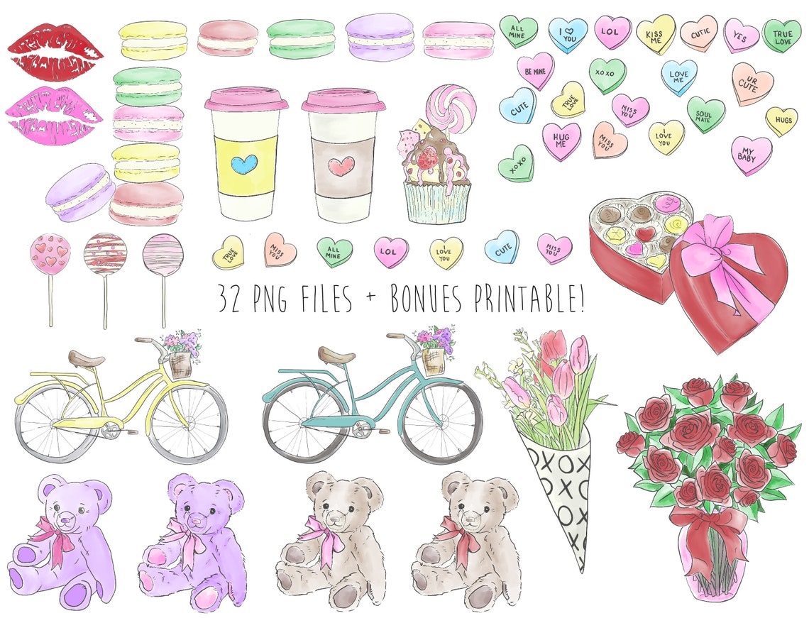 Valentine's Day Clipart Icon Graphics Pack PNG BONUS - Etsy