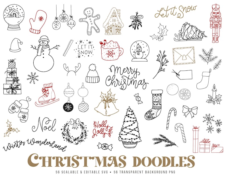 Christmas Doodles SVG Bundle Hand Drawn Holiday SVG Winter - Etsy