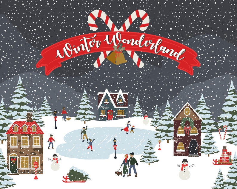 Christmas Village Scene Creator SVG, Winter Wonderland Clip Art ...