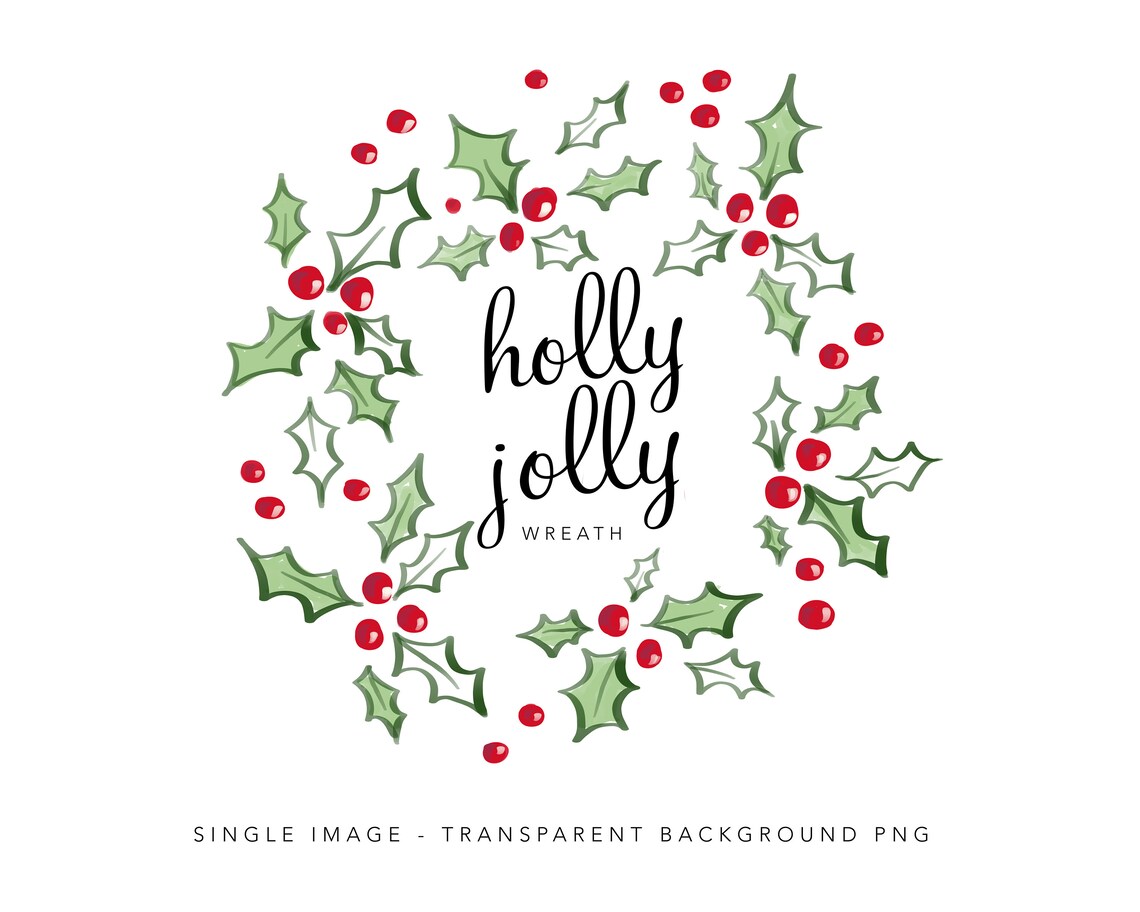 Watercolor Christmas Wreath PNG Digital Holly Wreath Clipart | Etsy