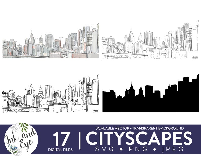 Cityscape SVG, City Line Drawing, City Silhouette / PNG / JPEG - Etsy
