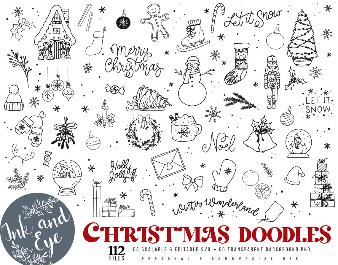 Christmas Doodles SVG Bundle Hand Drawn Holiday SVG Winter - Etsy