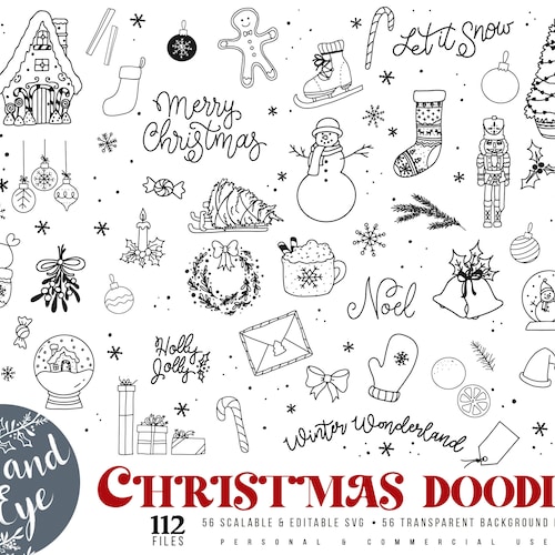 Christmas Line Art Clipart SVG Bundle Commercial Use - Etsy