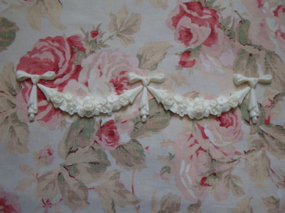 Rose Floral Bow Festoon Garland 3" X 15-1/4" Furniture Applique ...