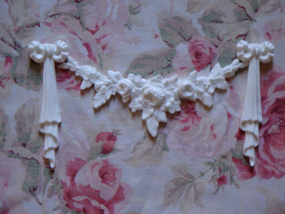 Gorgeous! Rose Swag With Bow Drops Set Furniture Applique Architectural ...