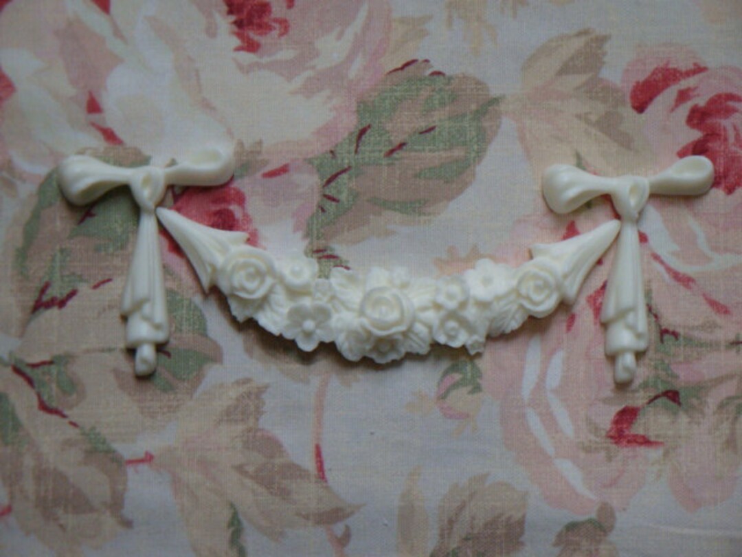 New! Rose Floral Bow Festoon Garland 3" X 8 3/4" Furniture Applique ...