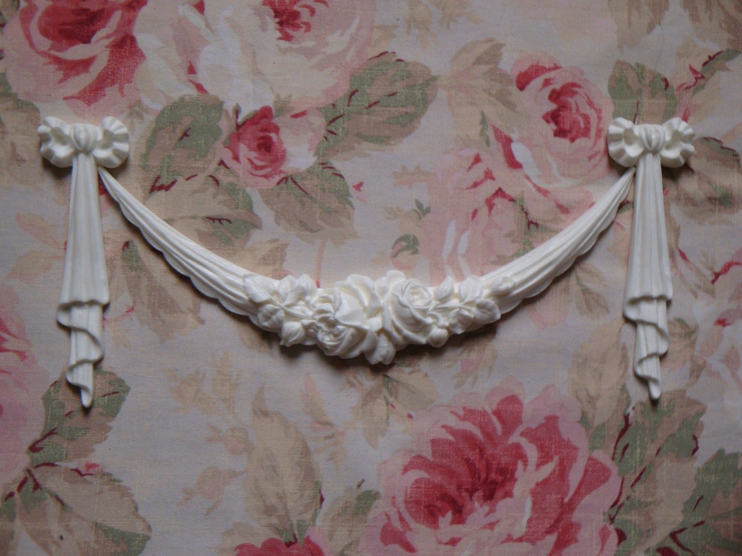 Gorgeous! Shabby Chic Carved Rose Swag With Bow Drops Furniture ...
