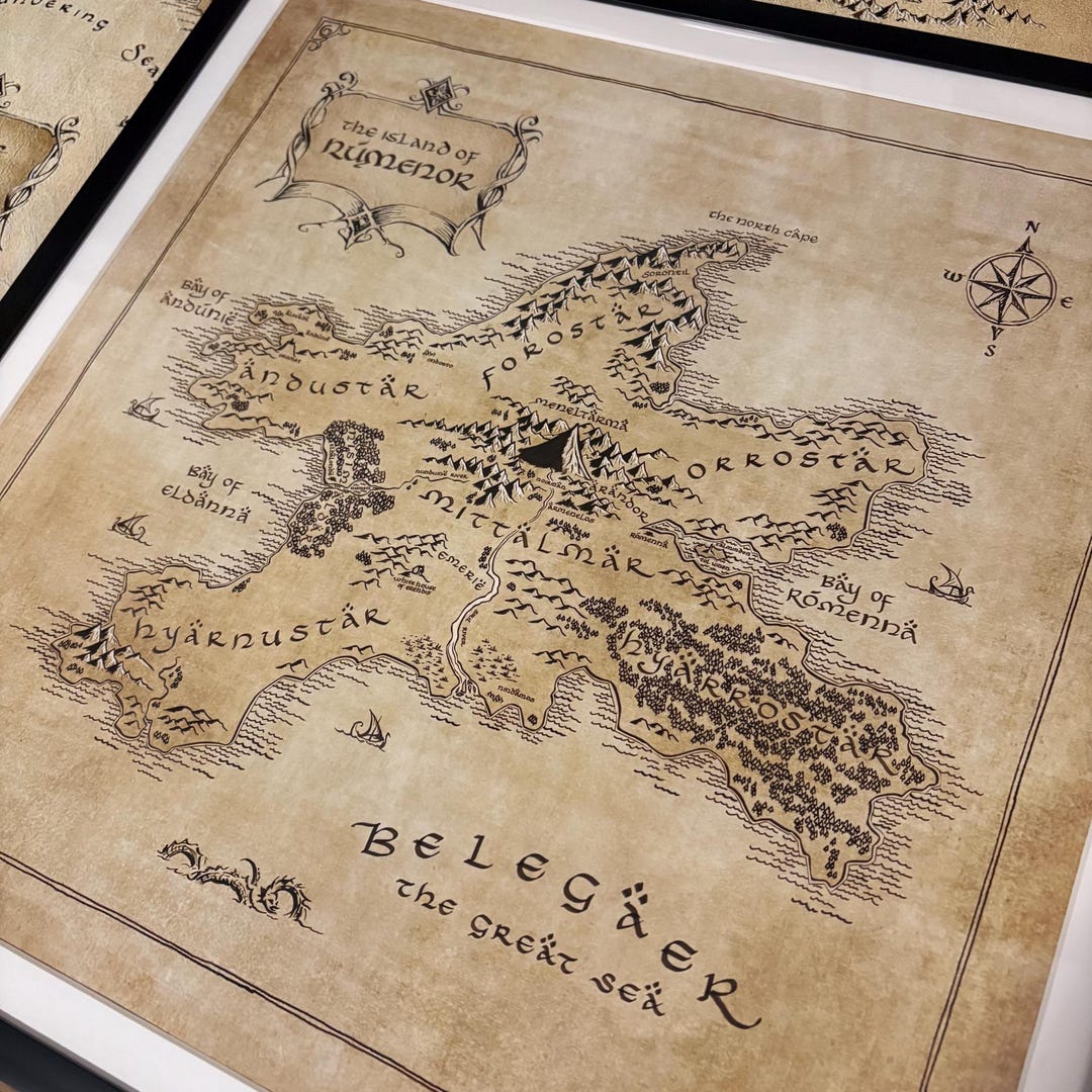 Map of Numenor 20x20 Framed Middle Earth Lord of the Rings Rings of ...