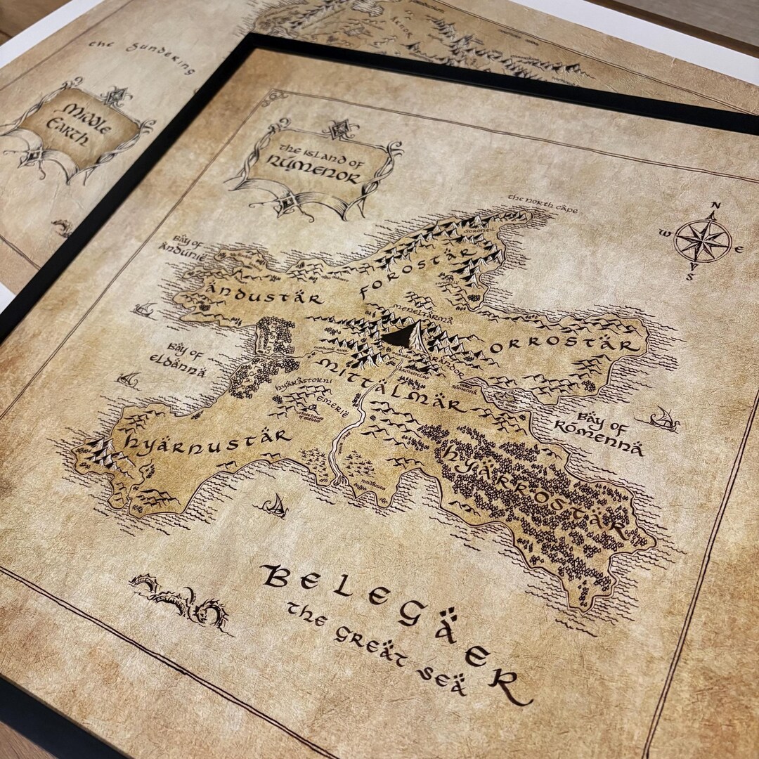 Framed Map of Numenor 20x20 Middle-earth, Lord of the Rings, Rings of ...
