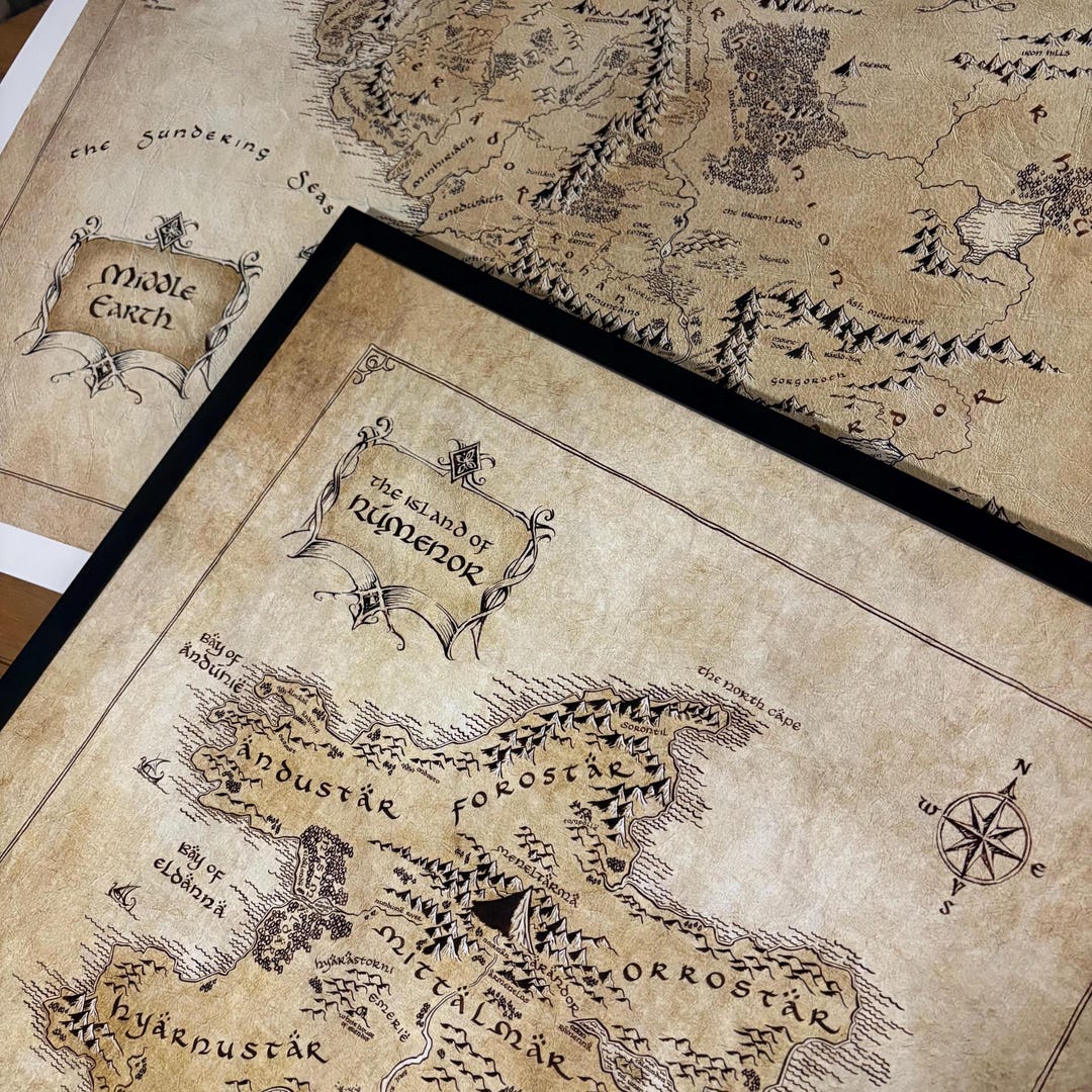 NUMENOR Framed Map 20x20in Middle Earth, Lord of the Rings, Rings of ...