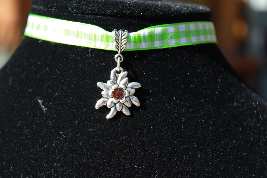 The Newest in Color for Oktoberfest Vibrant Green Choker With Edelweiss ...