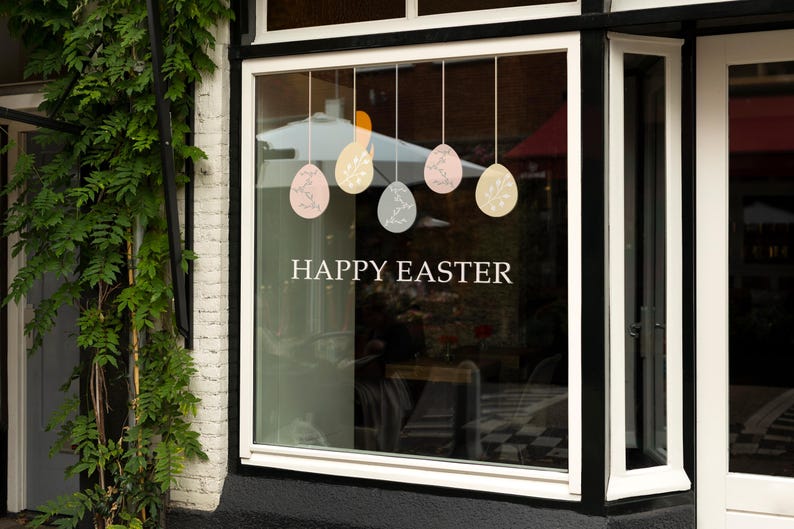 Floral Hanging Eggs Happy Easter Retail Window Vinyl - Etsy