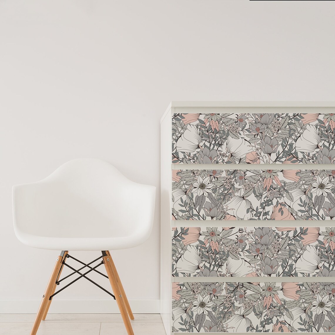 Pink and Grey Floral Stickers Ikea Hack for Ikea Malm - Etsy