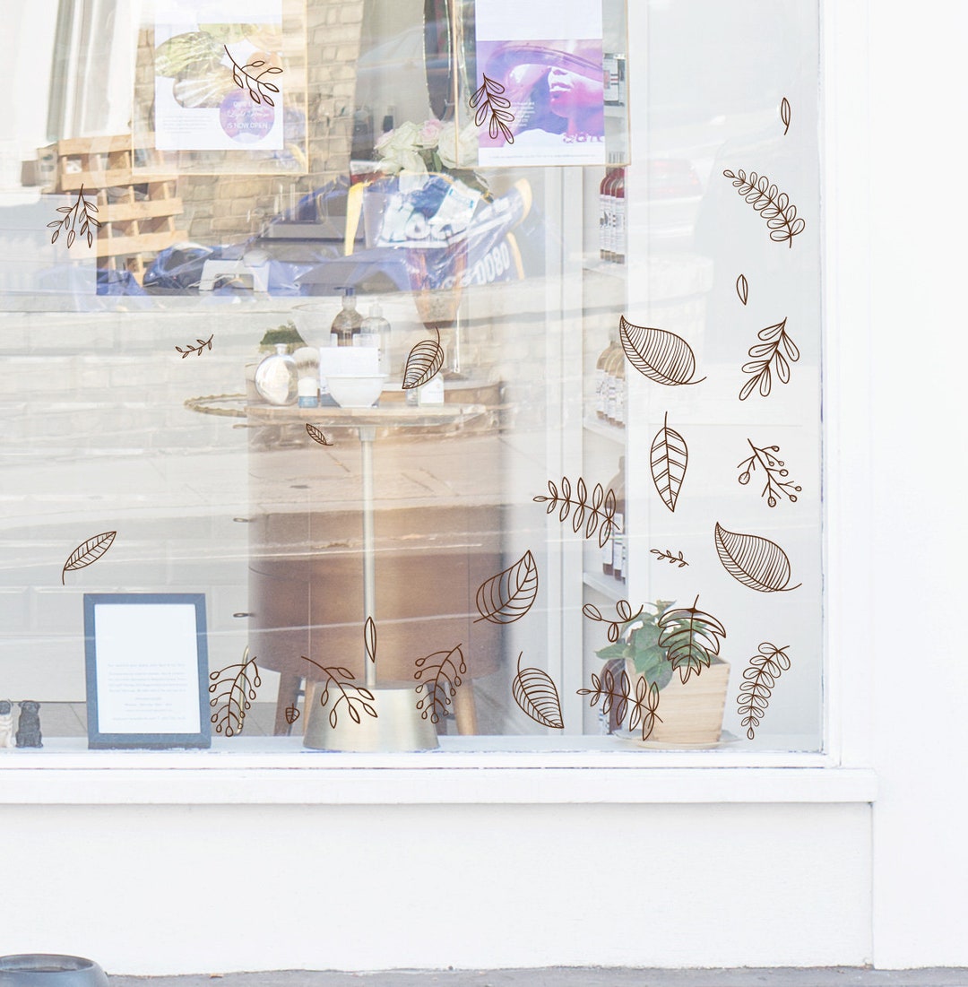 Hand Drawn Autumn Leaves Retail Window Stickers - Retail Vinyls ...