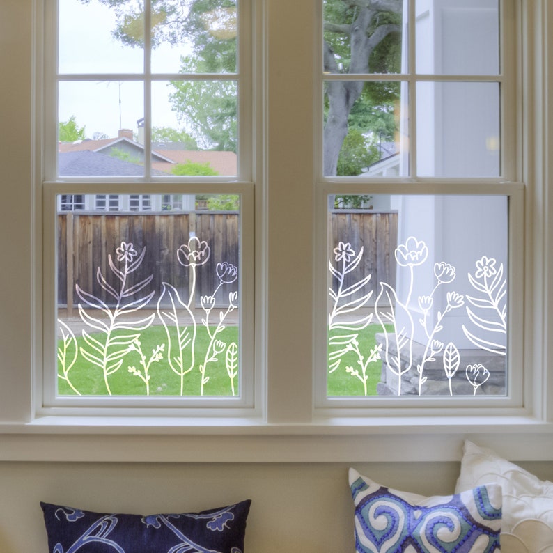 Doodle Flowers Double Sided Window Sticker - Home Decor - Floral - Etsy