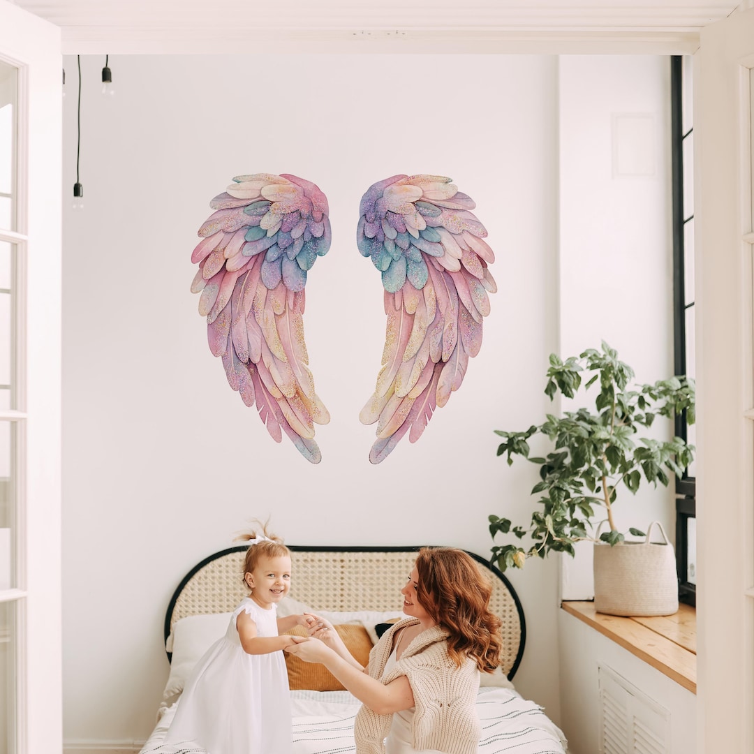 Multicoloured Angel Wings Wall Stickers – Large Vinyl Wall Art for Home ...
