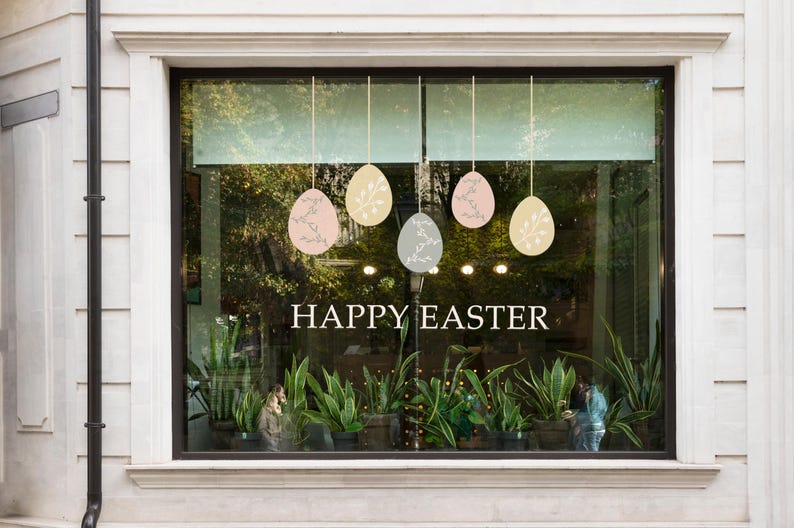 Floral Hanging Eggs Happy Easter Retail Window Vinyl - Etsy