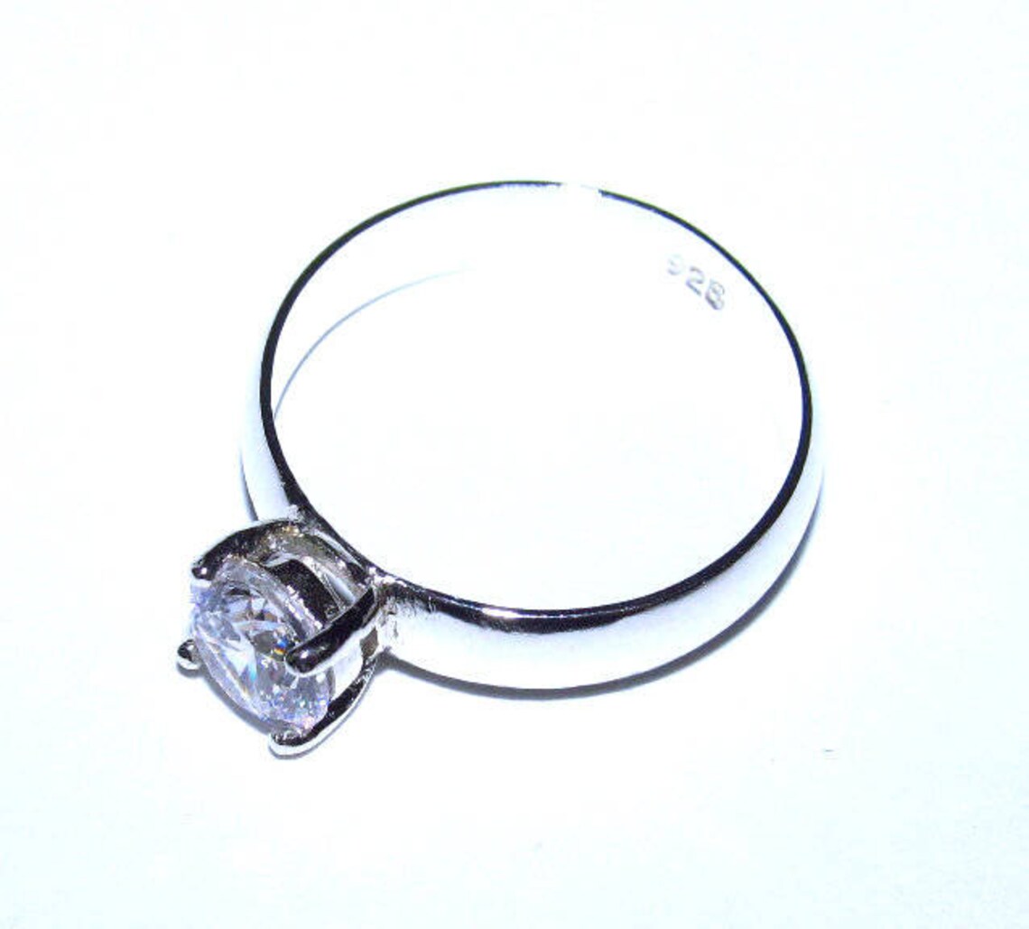 Sterling Silver CZ Engagement Ring - Etsy