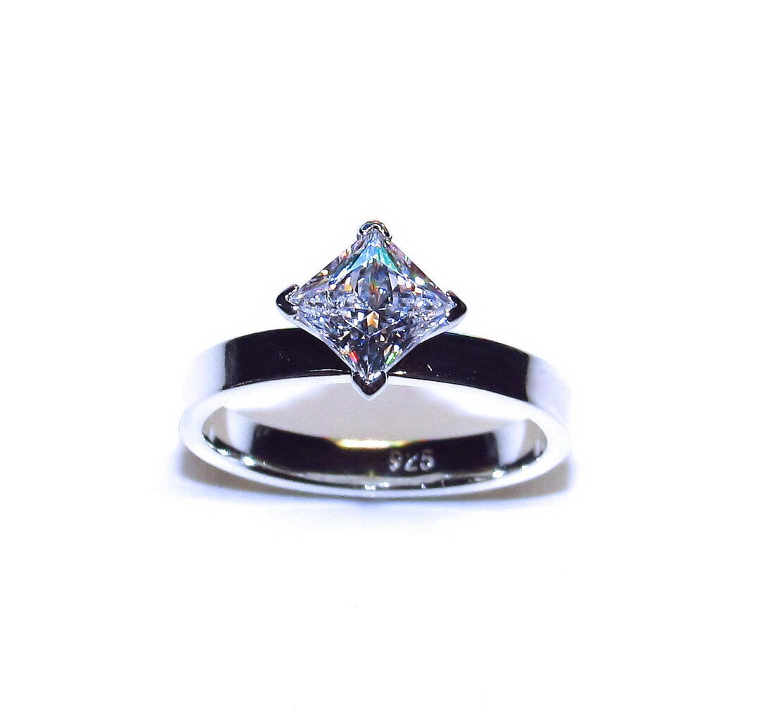 Princess Cut CZ Solitare Engagement Ring - Etsy