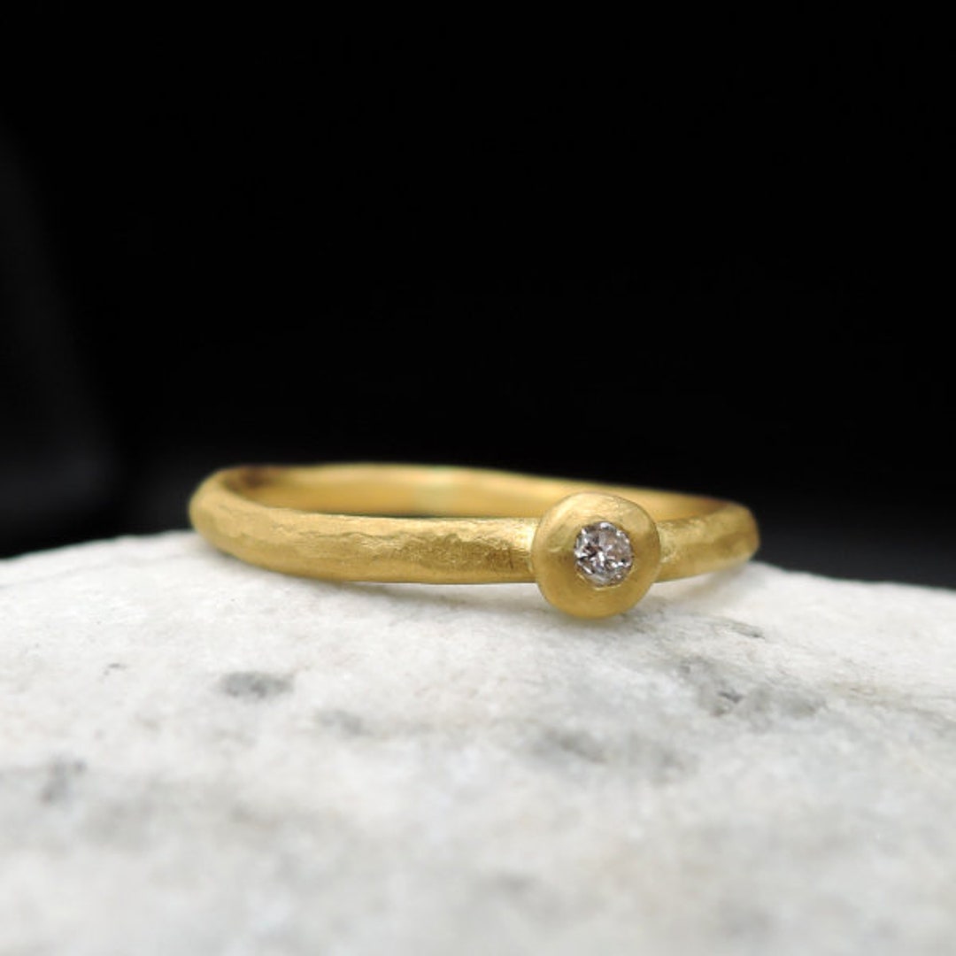 24k Gold Diamond Ring, Pure Gold Engagement Ring, Artisan Diamond Ring ...