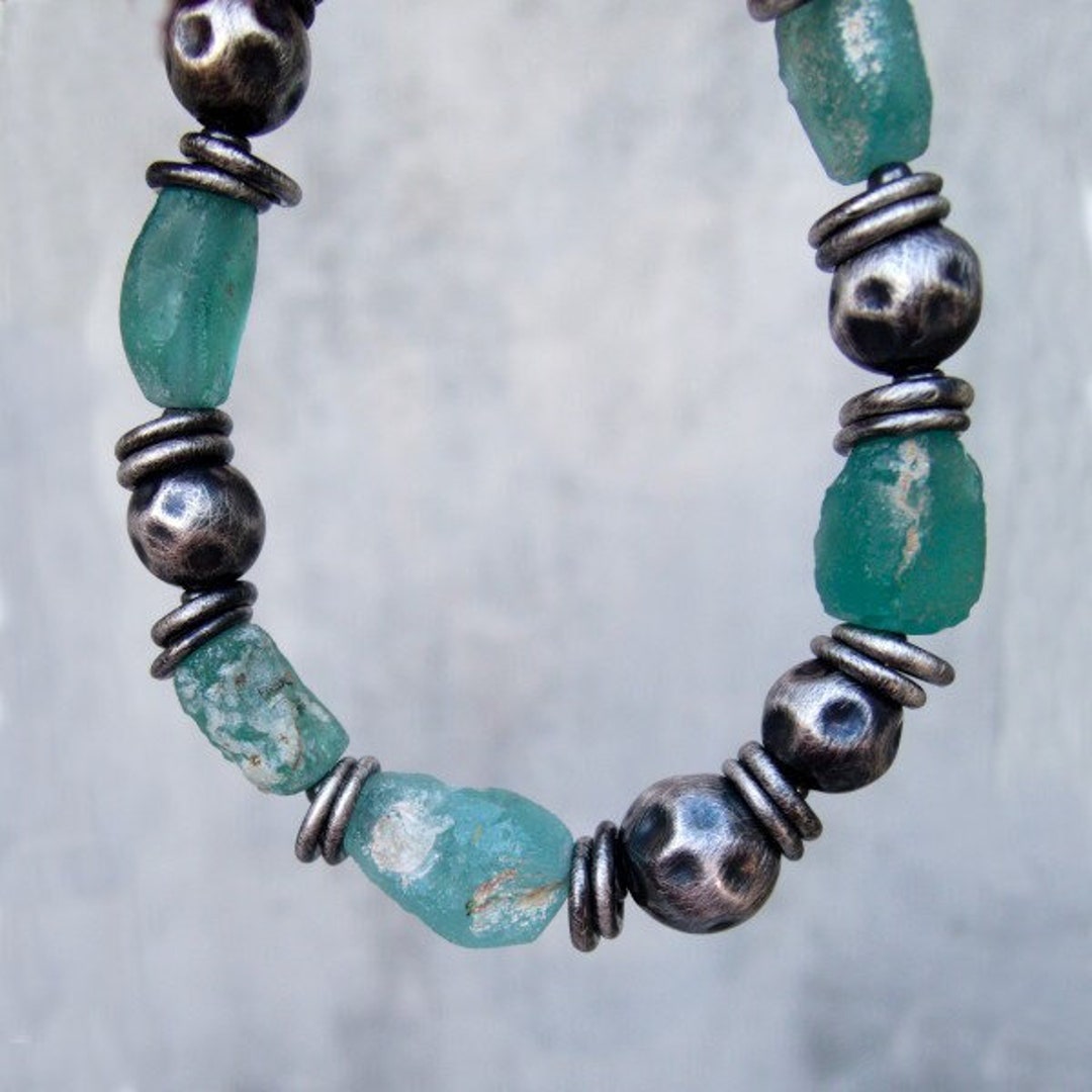 Ancient Roman Glass Bracelet, Aqua Roman Glass, Sterling Silver 925 ...