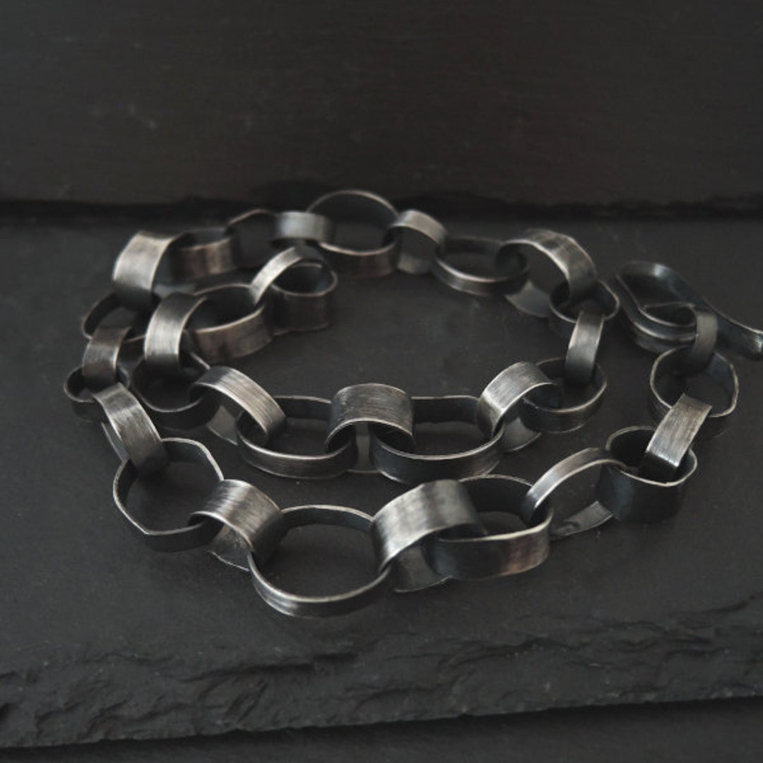 Chunky Sterling Silver Necklace, Chain Necklace, Oxidized Silver Chain ...