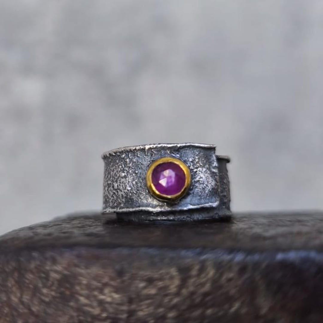 Pink Sapphire Ring, Silver and Gold Ring With Pink Sapphire, Solid ...
