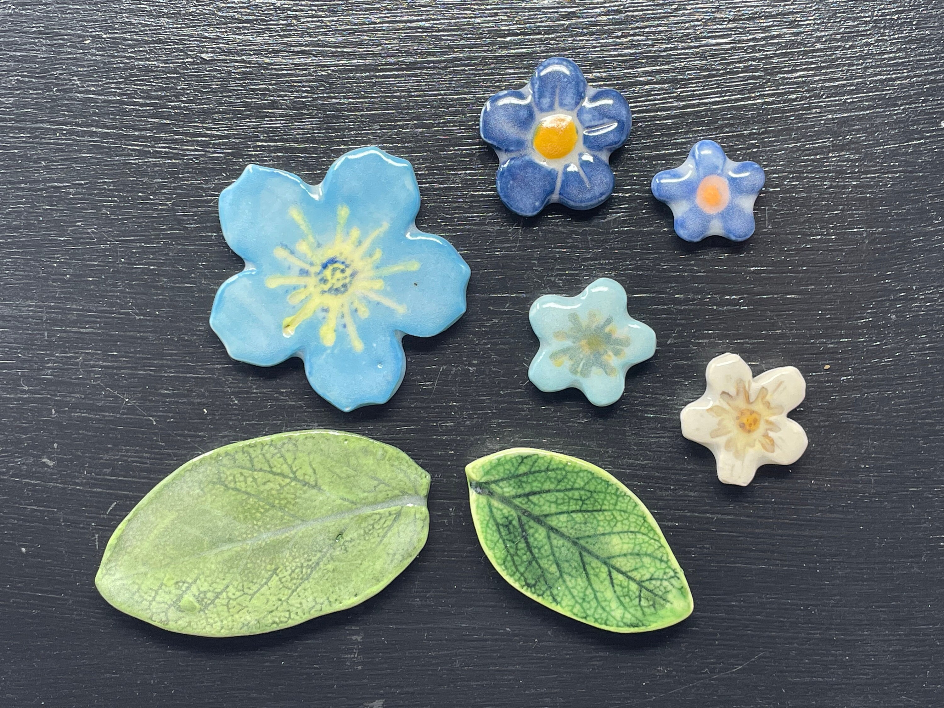 Set of 7 Nature Inspired Magnets in a Set/ Leafs, and Blue and White ...
