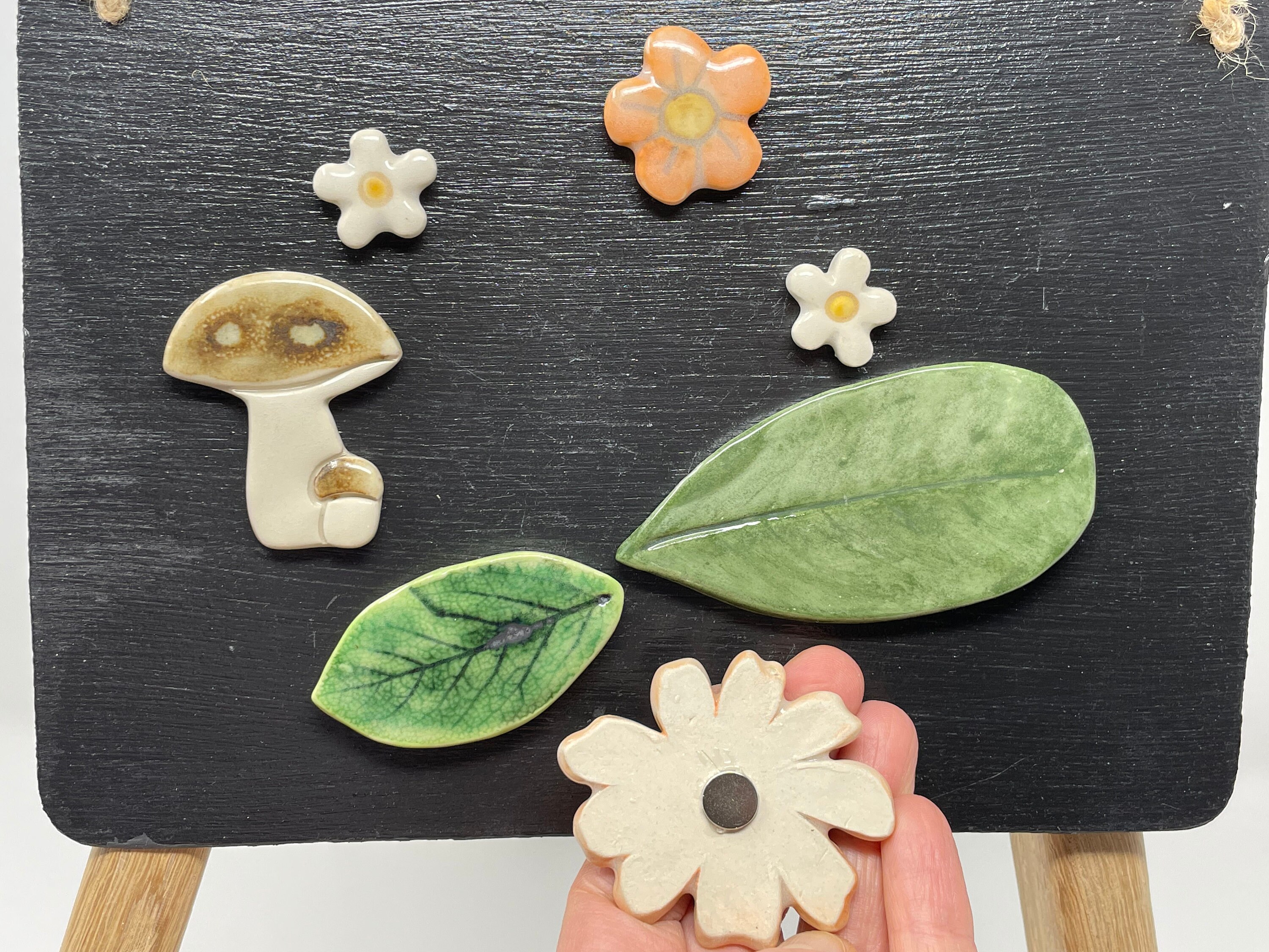 Set of 7 Nature Inspired Magnets in a Set/ Leafs, Orangey Peach Flowers ...