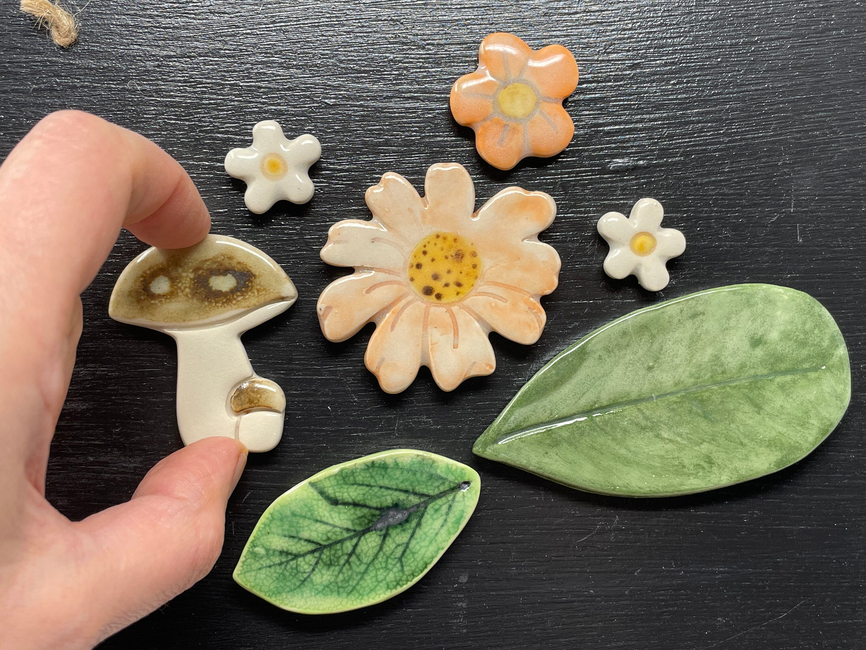 Set of 7 Nature Inspired Magnets in a Set/ Leafs, Orangey Peach Flowers ...