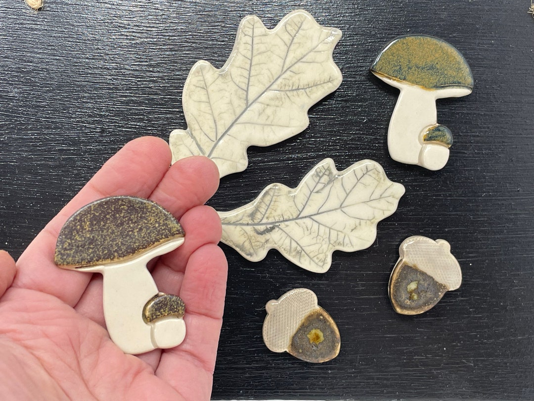Handmade Ceramic Acorn, Mushroom, Oak Leaf Magnet Set - Etsy