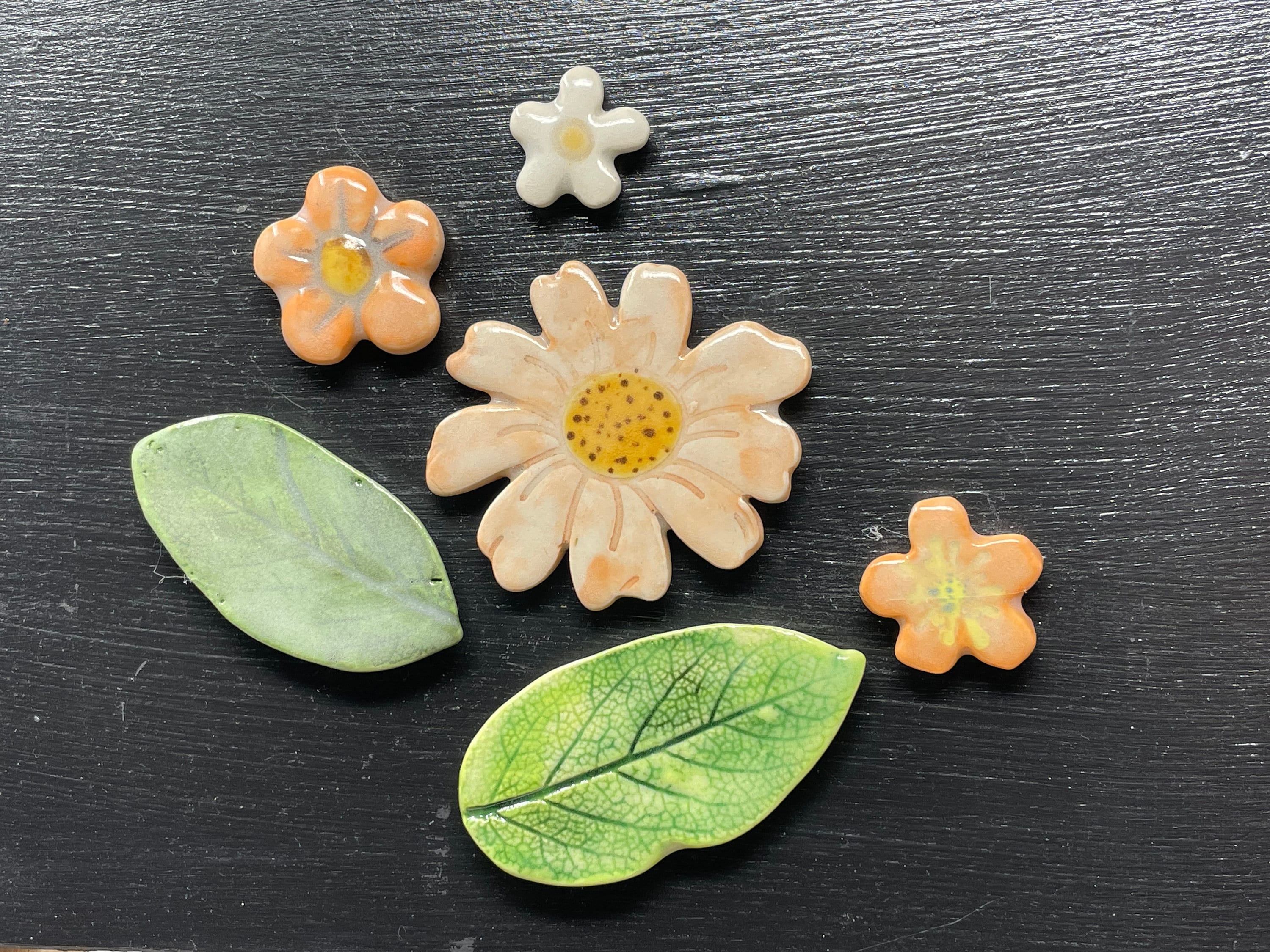 Nature Inspired Magnet Set / 6 Floral Fridge Magnets in Orange / Leaves ...