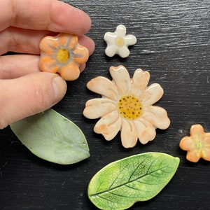 Nature Inspired Magnet Set / 6 Floral Fridge Magnets in Orange / Leaves ...