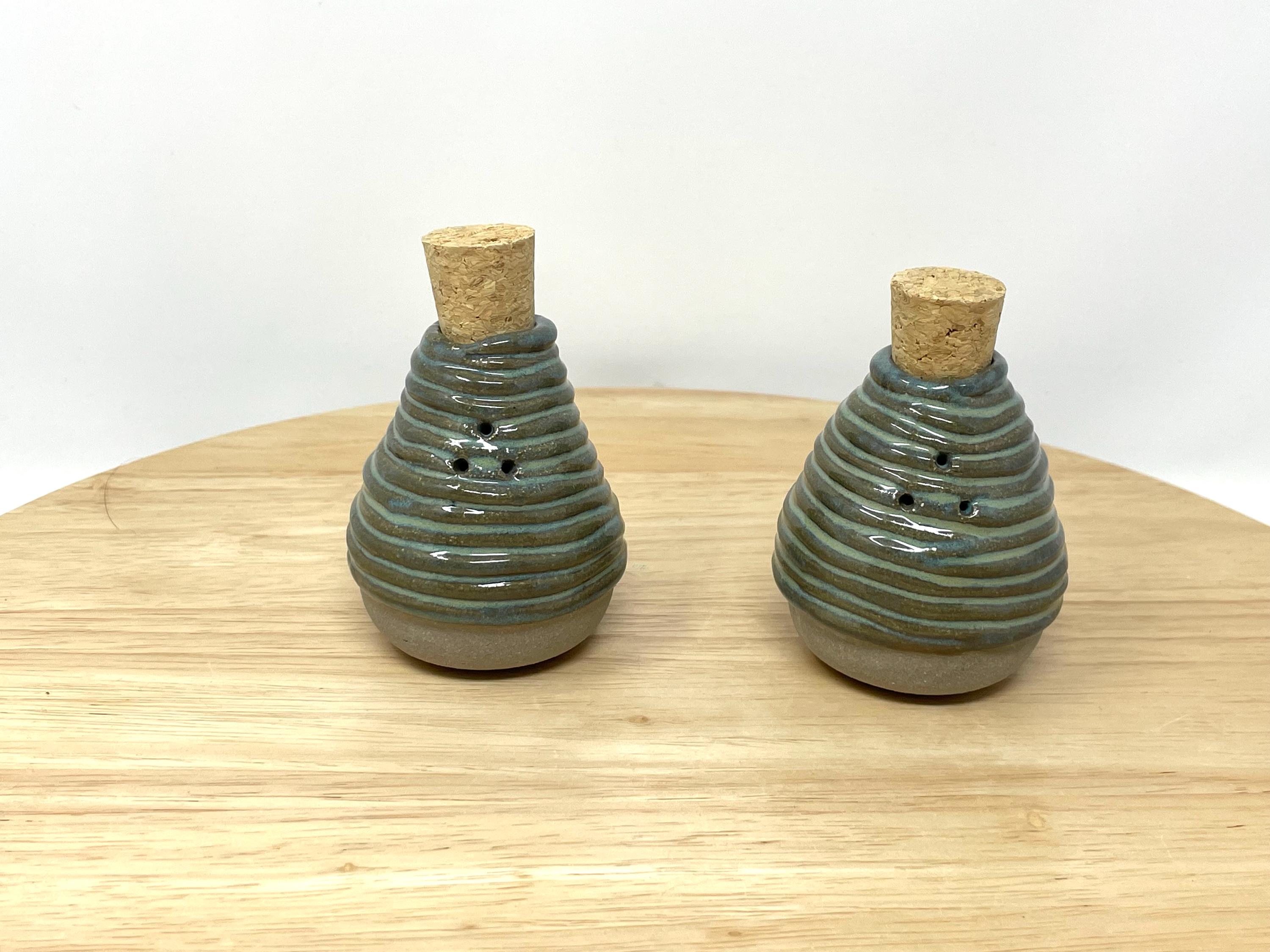 Handcrafted Turquoise Coiled Ceramic Salt Shaker With Textured Stoney ...