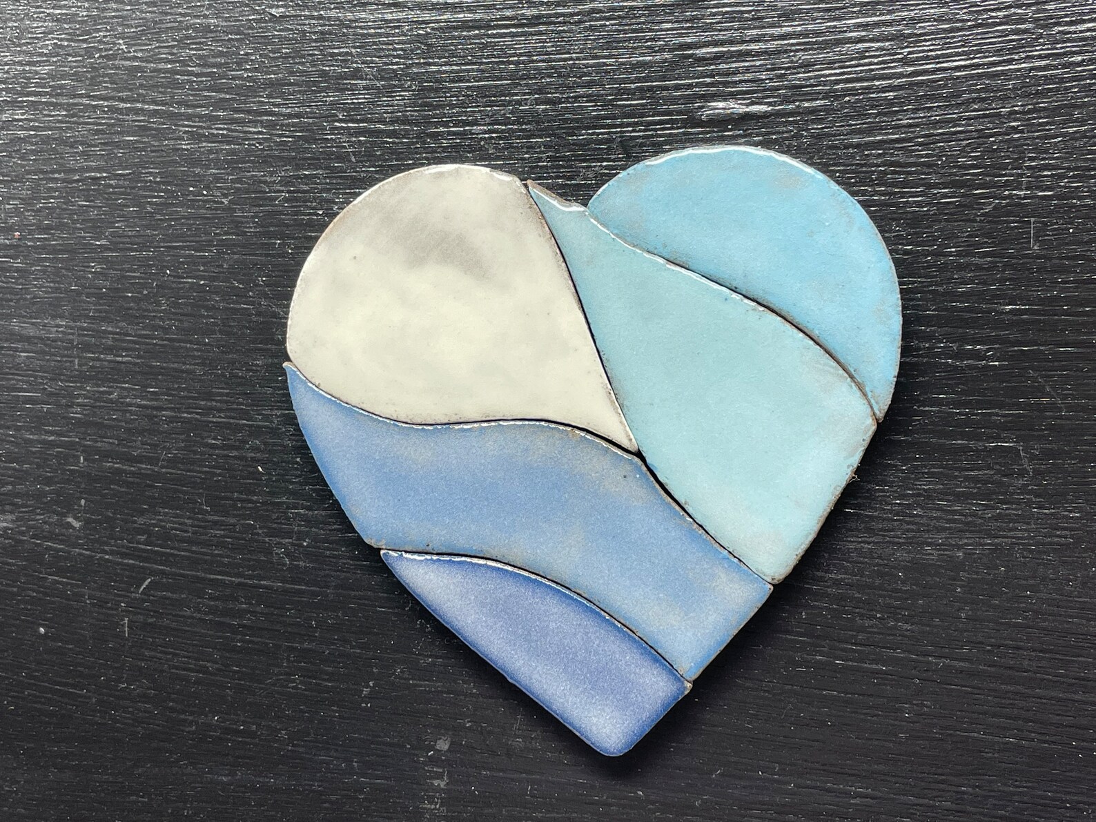 Blue and White Heart Shaped Magnet Set / Ceramic Mosaic Heart Fridge ...