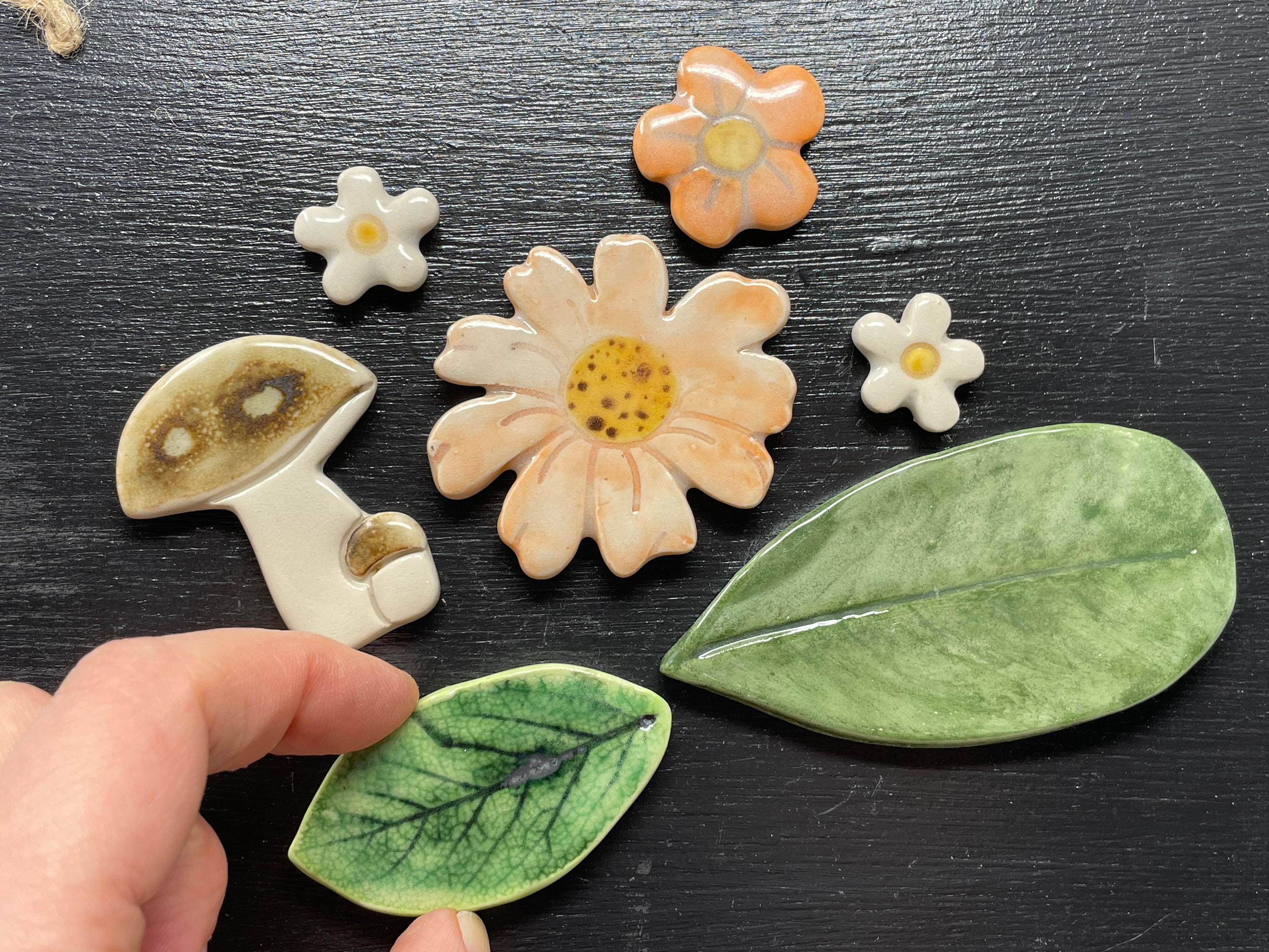 Set of 7 Nature Inspired Magnets in a Set/ Leafs, Orangey Peach Flowers ...
