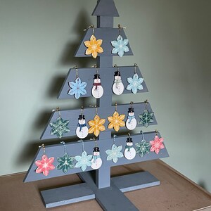 Grey Painted Wood Christmas Tree Display for Ceramic Pendant Ornaments ...