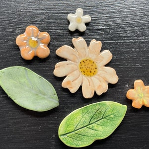 Nature Inspired Magnet Set / 6 Floral Fridge Magnets in Orange / Leaves ...