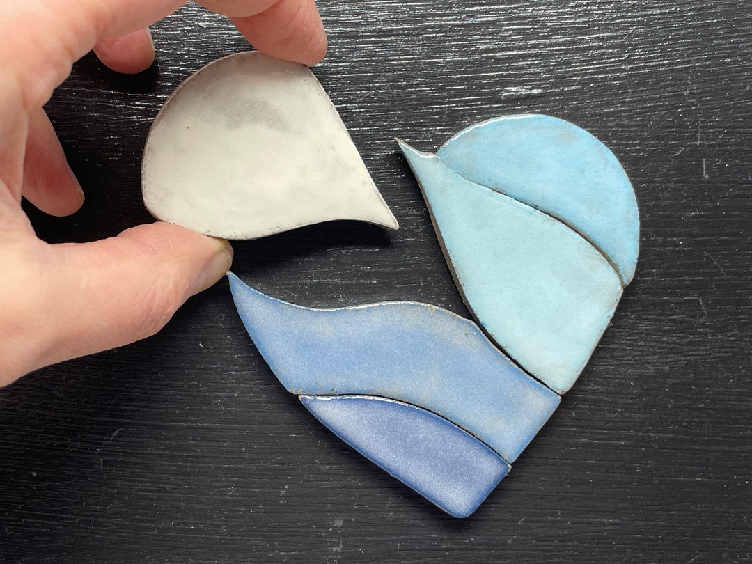 Blue and White Heart Shaped Magnet Set / Ceramic Mosaic Heart Fridge ...