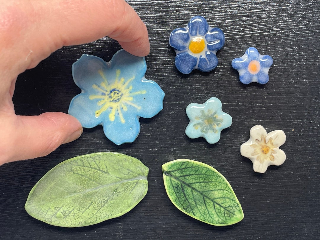 Set of 7 Nature Inspired Magnets in a Set/ Leafs, and Blue and White ...
