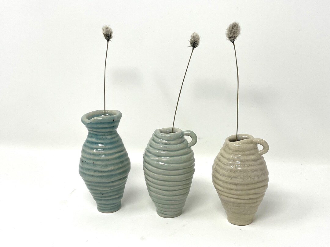 Hand-built Ceramic Mini Vase Trio: Coiled Pottery Art - Etsy