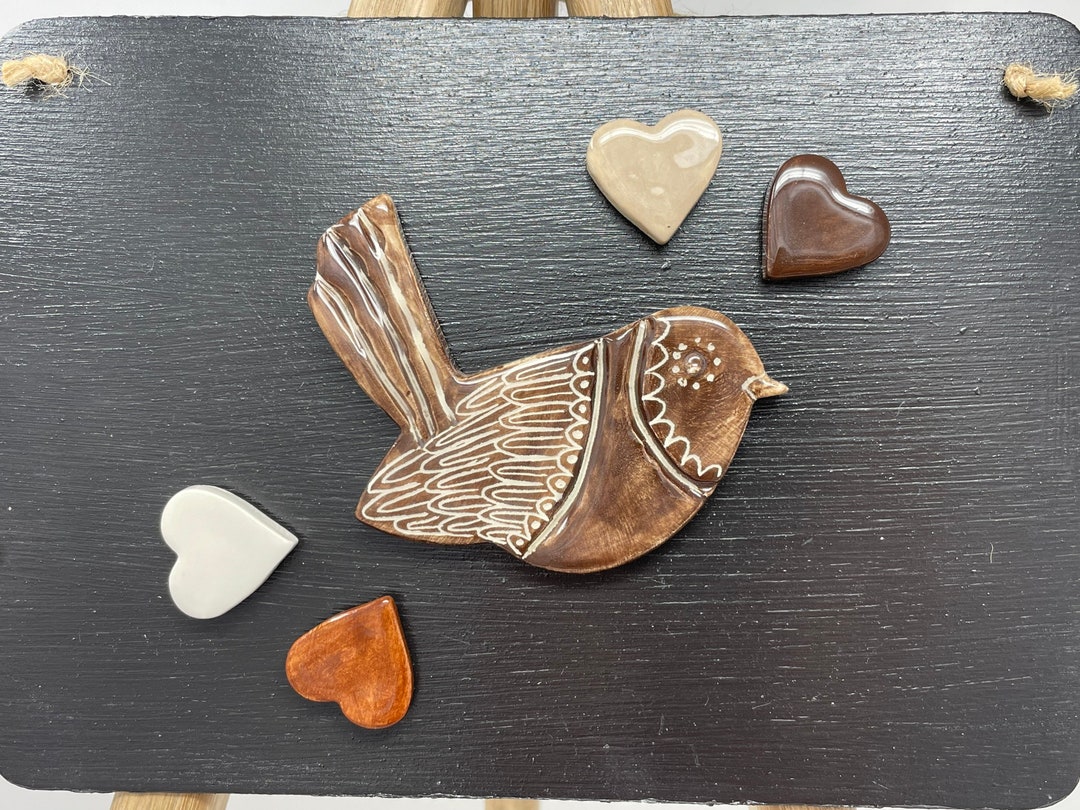Handmade Ceramic Magnet Set: Bird & Heart Fridge Magnets - Etsy