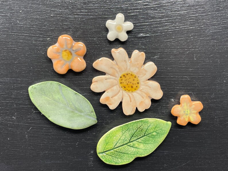 Nature Inspired Magnet Set / 6 Floral Fridge Magnets in Orange / Leaves ...