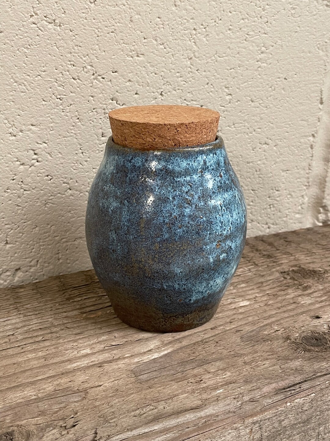 Handmade Ceramic Pottery Container | Vintage Look Blue & Brown | Cork ...