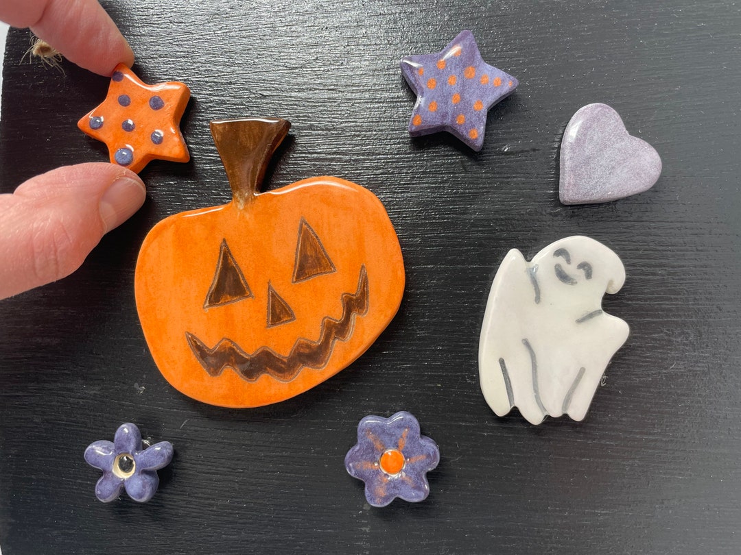 Halloween Ceramic Magnets Including 7 Magnets in a Set/ a Pumpkin, a ...