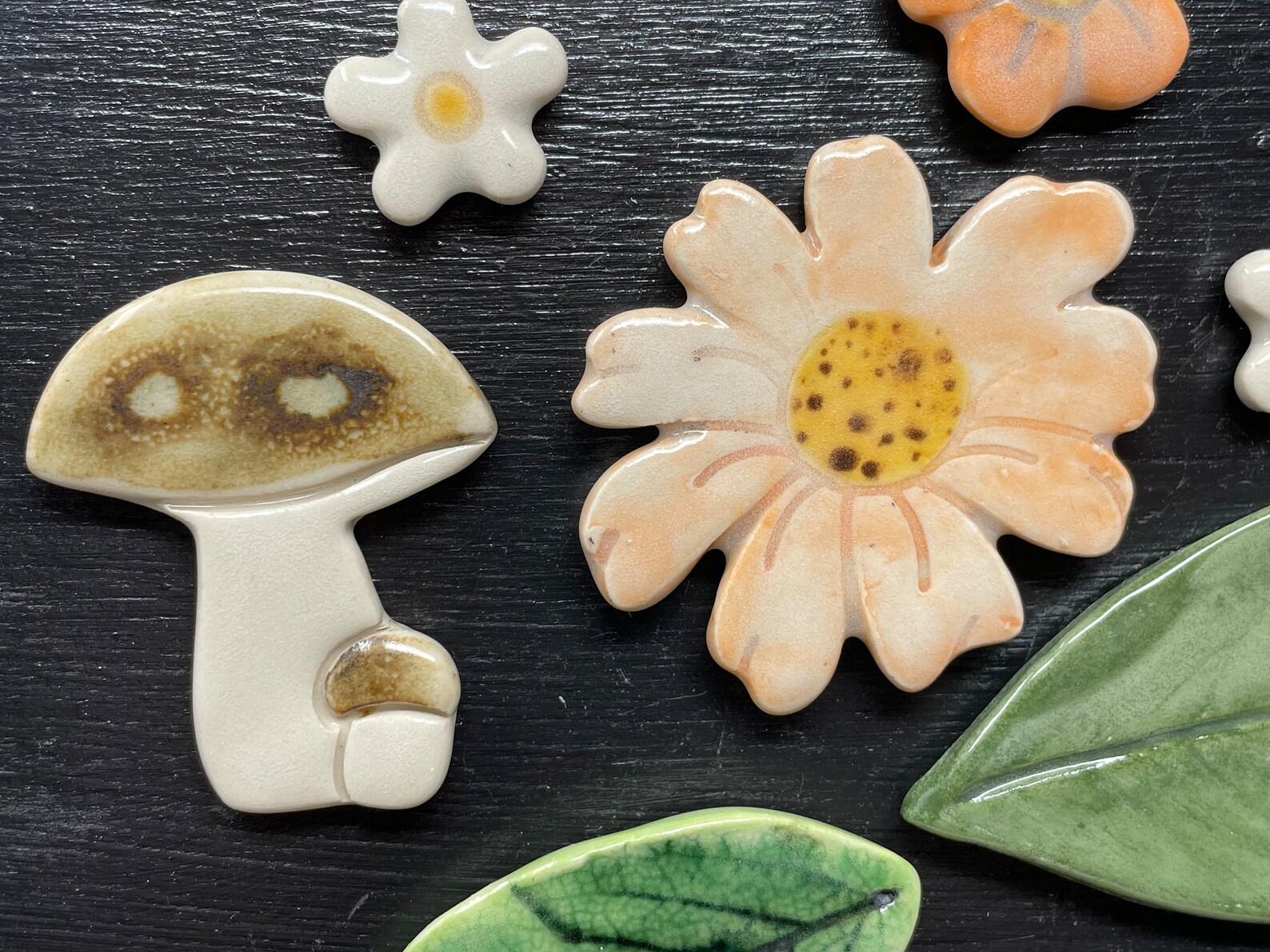 Set of 7 Nature Inspired Magnets in a Set/ Leafs, Orangey Peach Flowers ...