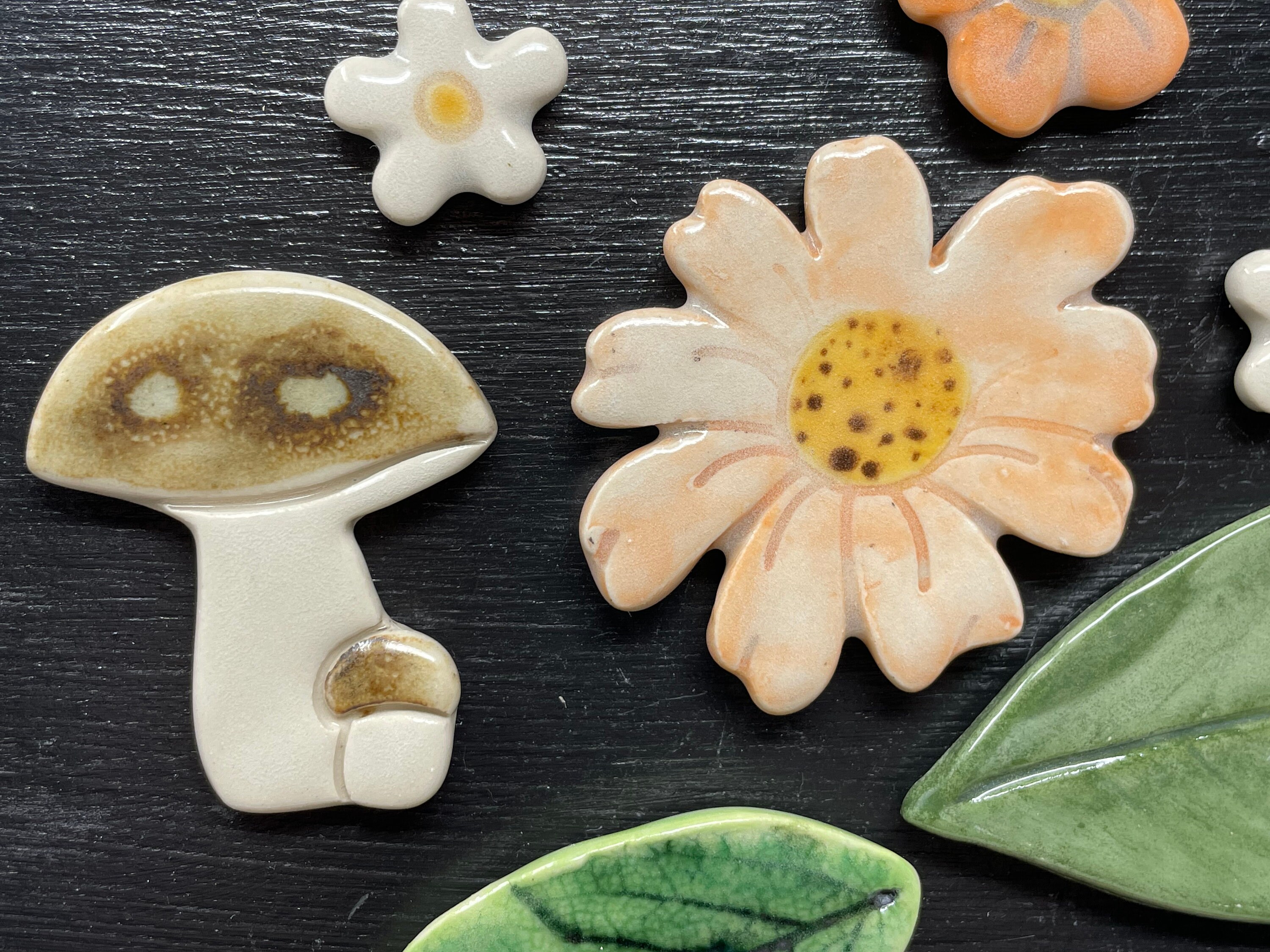 Set of 7 Nature Inspired Magnets in a Set/ Leafs, Orangey Peach Flowers ...